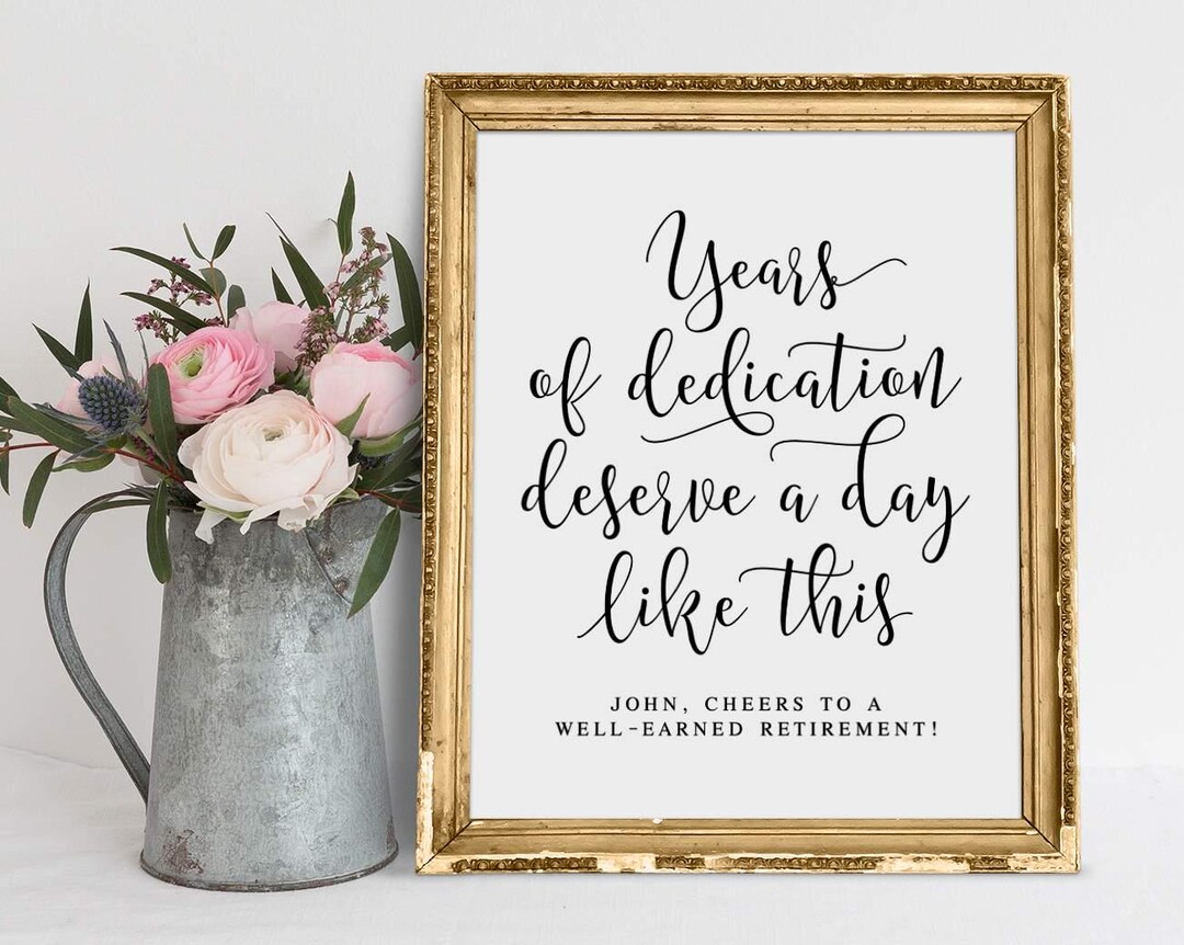 Years of Dedication Retirement Sign: Custom Colleague Gift (PDF & JPG ...