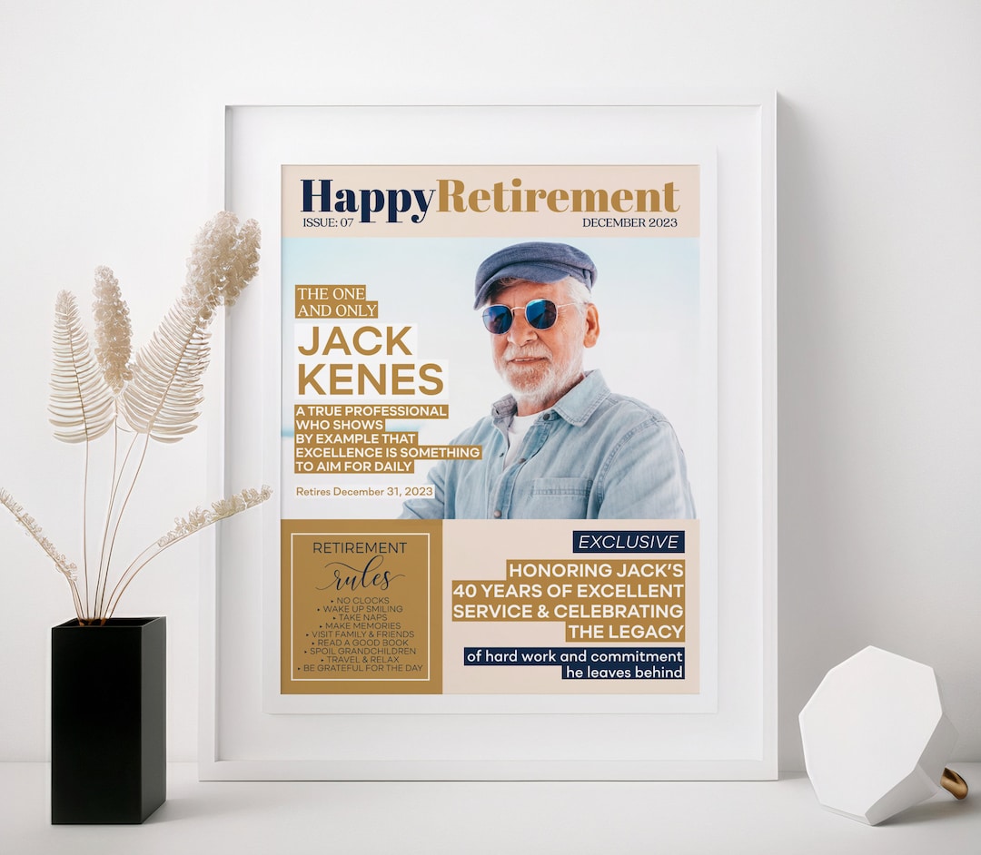 Personalized Retirement Magazine Cover Poster: Photo Print (PDF & JPG ...