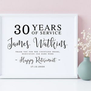 Retirement Years of Service Sign, Retirement Celebration Sign ...