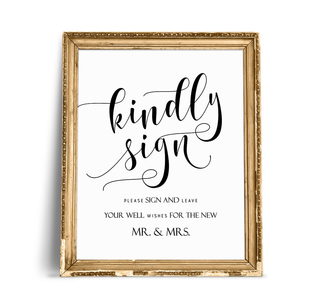 Kindly Sign Wedding Guestbook Sign (digital Download) - Etsy