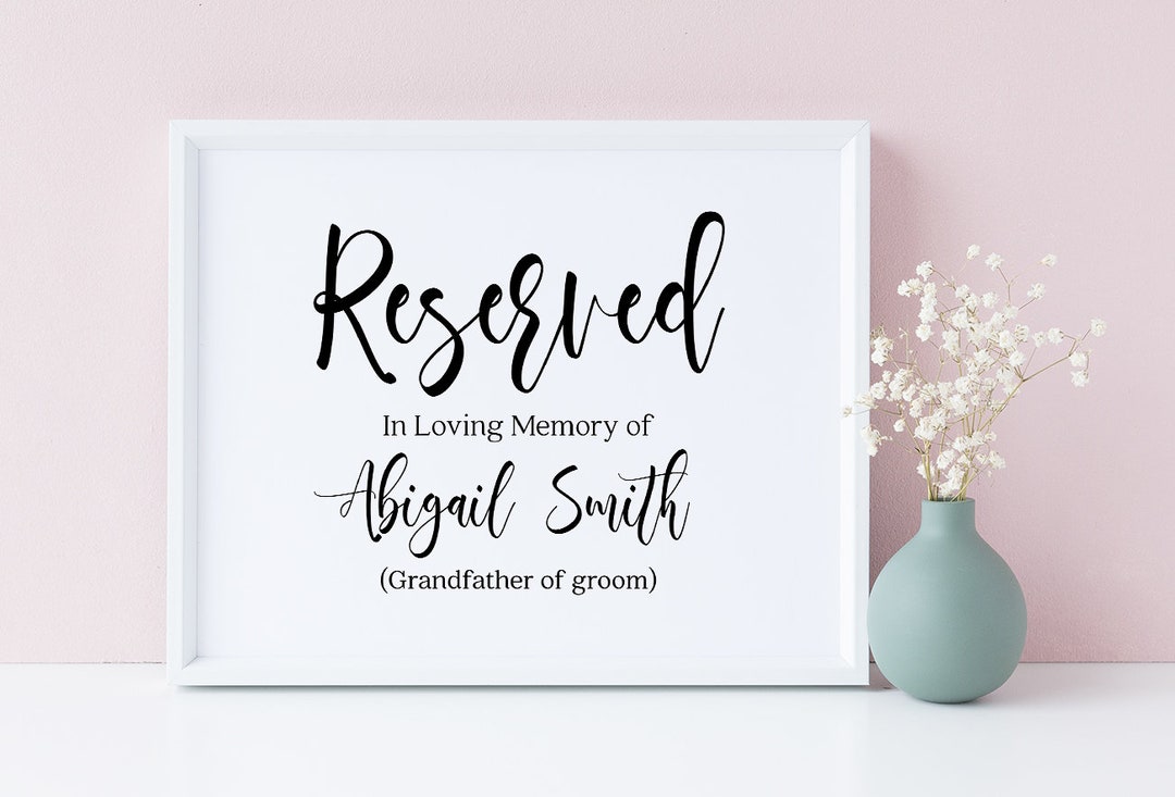 Reserved in Memory Chair Sign, Reserved in Memory of Sign, Reserved in ...