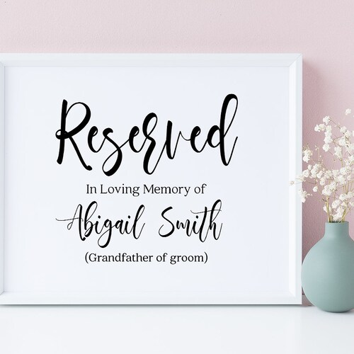 Reserved in Memory Chair Sign Reserved in Memory of Sign - Etsy