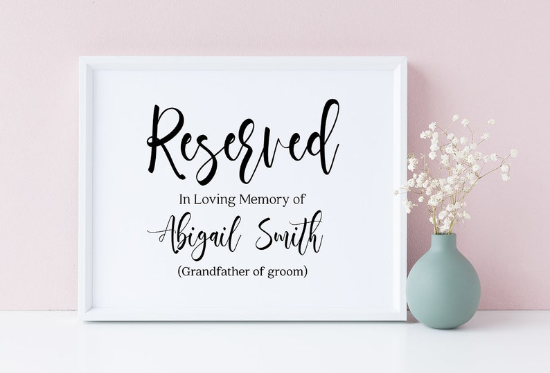 Reserved in Memory Chair Sign Reserved in Memory of Sign | Etsy
