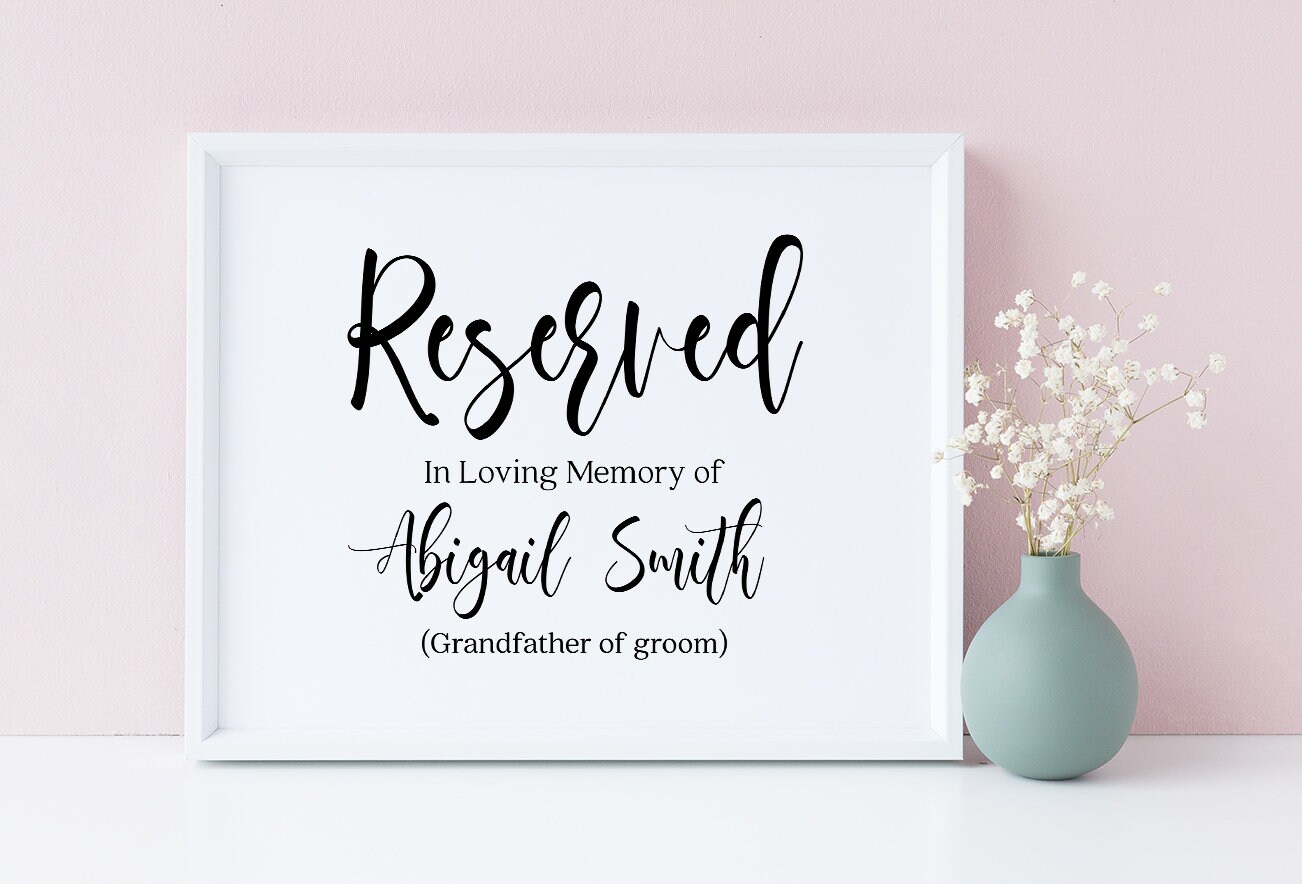 Reserved in Memory Chair Sign Reserved in Memory of Sign | Etsy