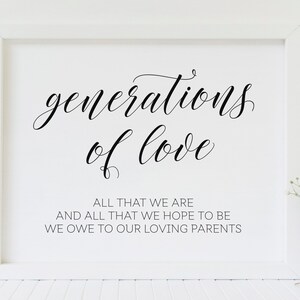 Generations of Love Wedding Sign: Printable Wall Art (digital Download ...