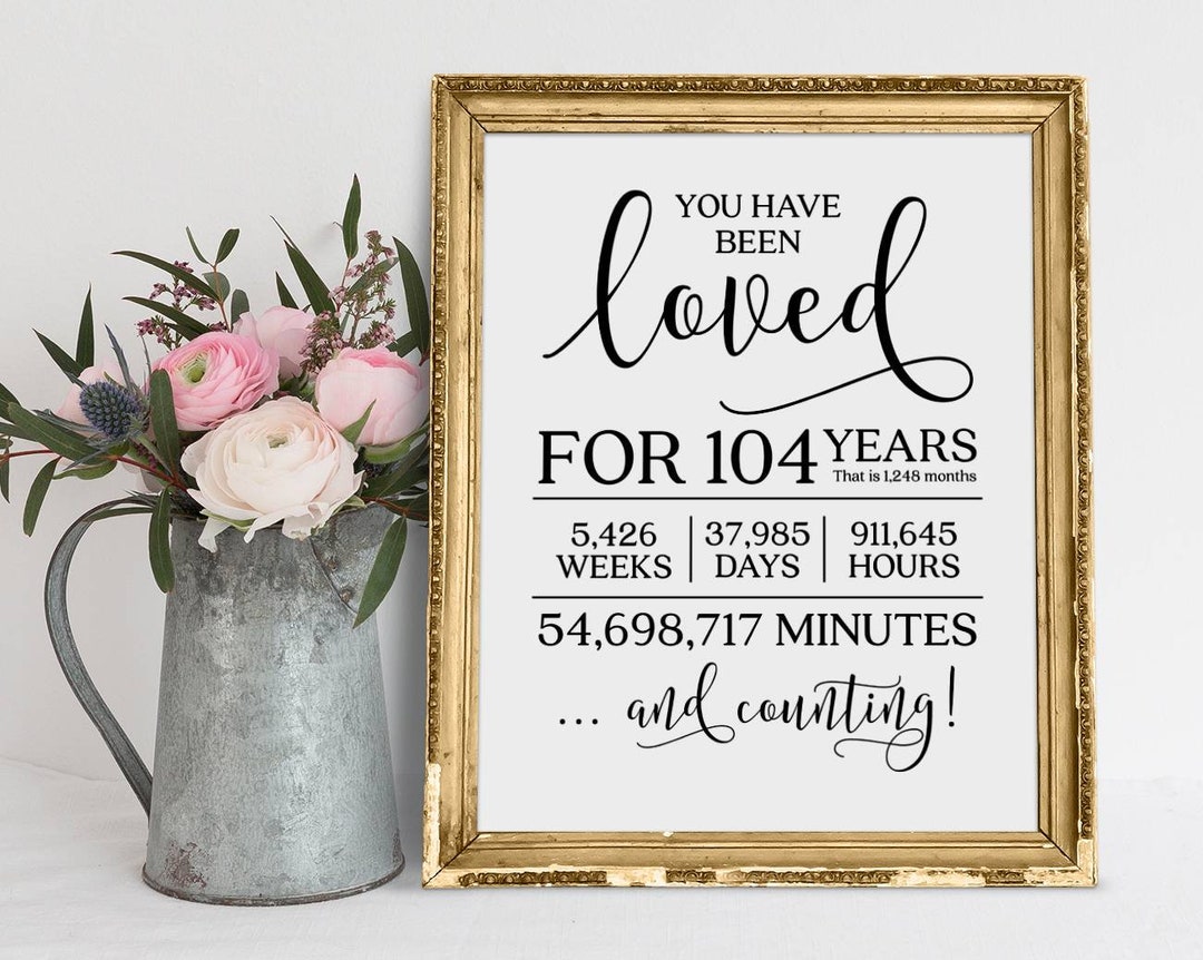 You Have Been Loved for 104 Years, 104th Birthday Poster, 104th ...