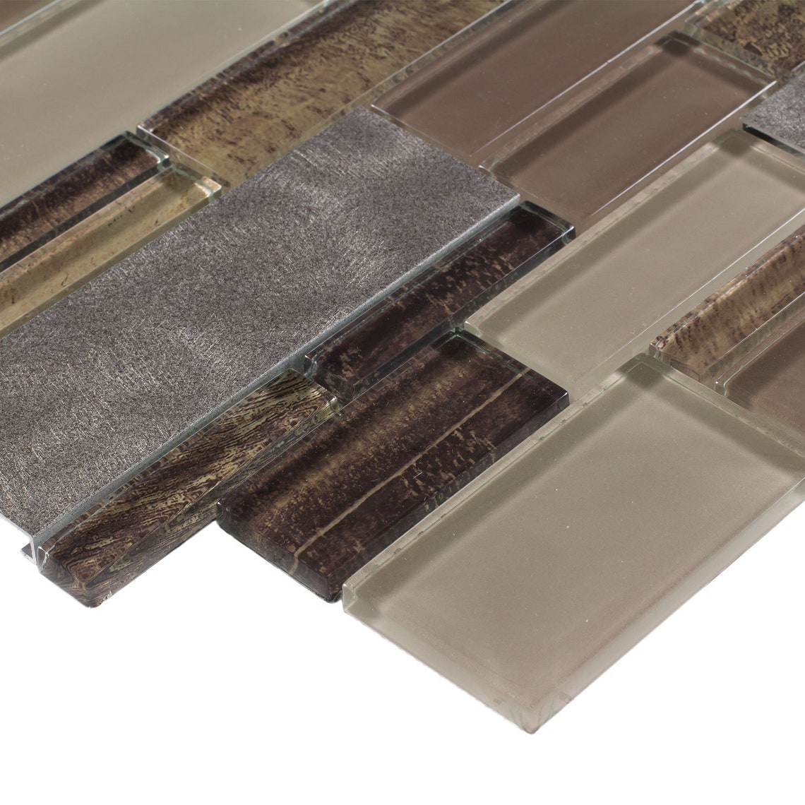 MTO0005 Modern Linear Brown Gray Glossy Glass Metal Mosaic | Etsy