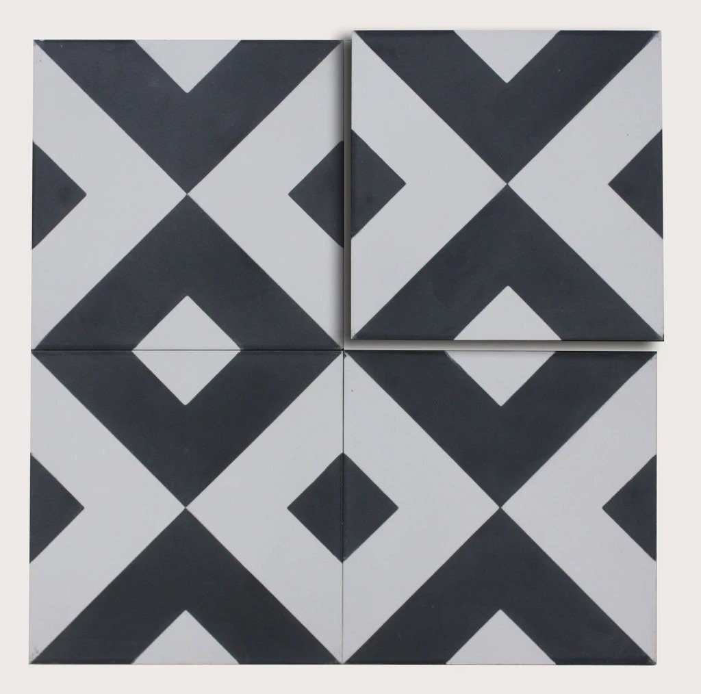 MTO0539 Modern 8X8 Diamond White Black Matte Cement Tile | Etsy