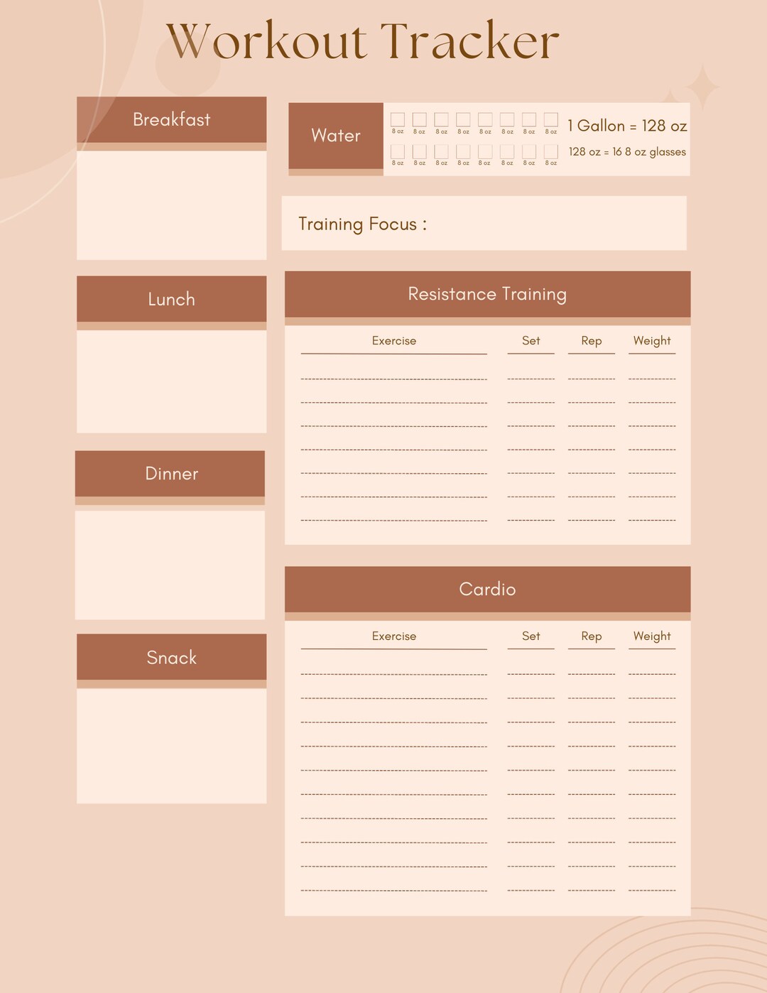 Daily Workout Tracker Planner Etsy