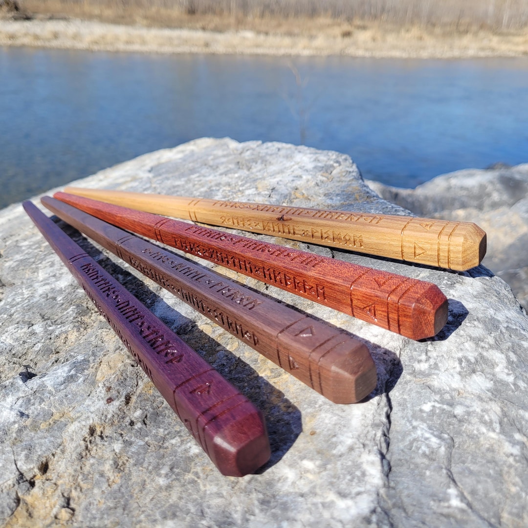 Runic Elemental Wand - Hickory, Walnut, Bloodwood or Purpleheart Wand ...