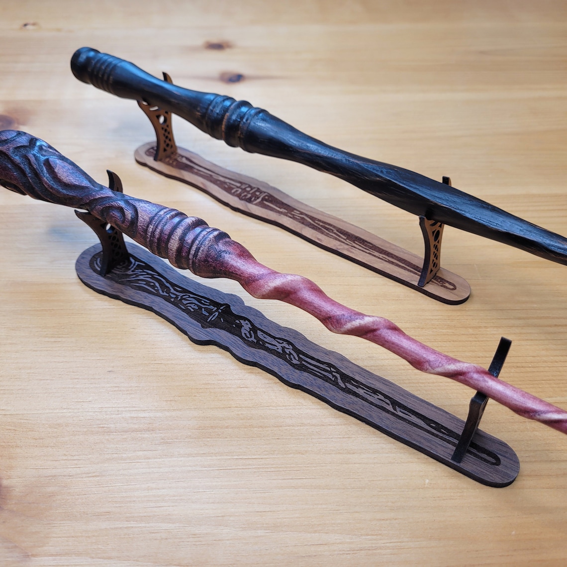 Laser Cut Wand Stand With Engraving Black Walnut or Cherry - Etsy