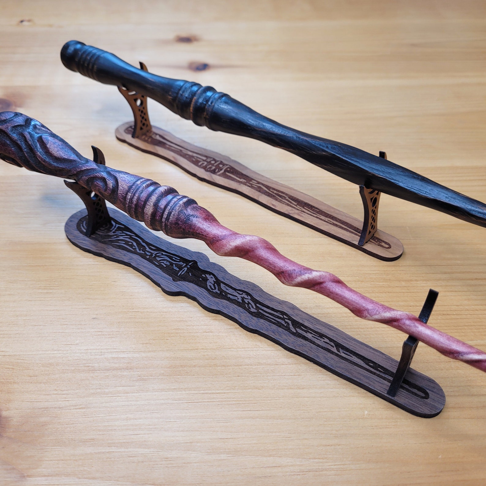 Laser Cut Wand Stand With Engraving Black Walnut or Cherry - Etsy