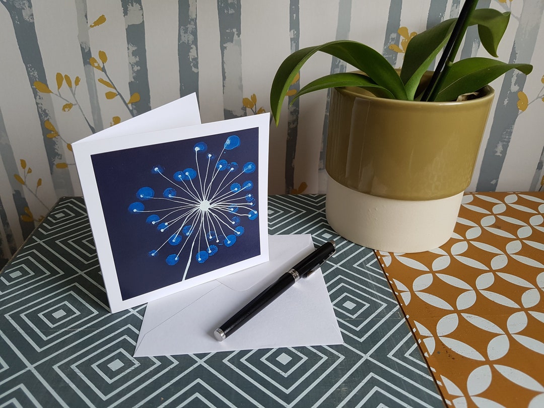 Black and Blue Puffball Dandelion Square Greetings Card - Etsy
