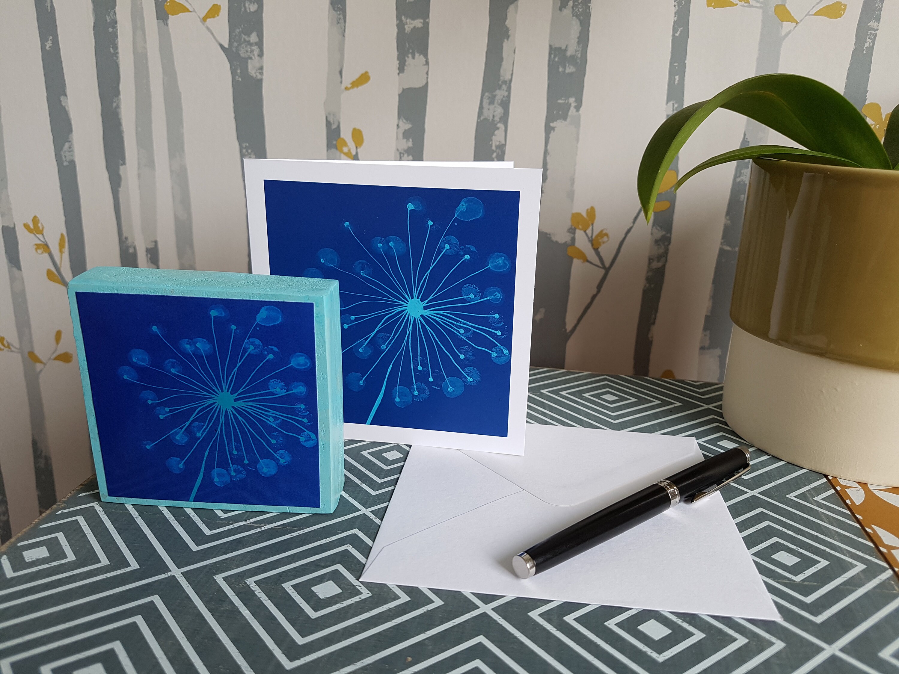 Blue Puffball Dandelion Square Greetings Card - Etsy