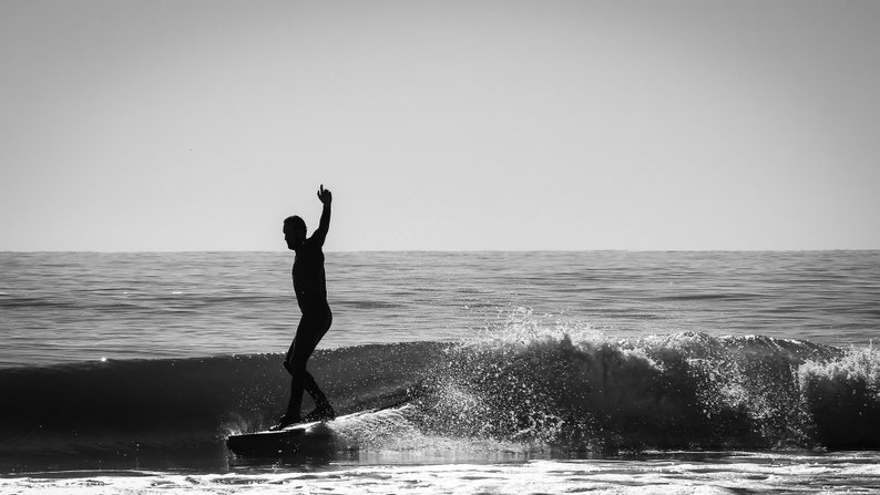 Longboard Surfer in Silhouette Ocean City Maryland Black and | Etsy