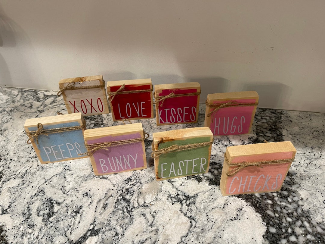 REVERSIBLE: Rustic Wood Valentine AND Easter Blocks Set of 4 - Etsy