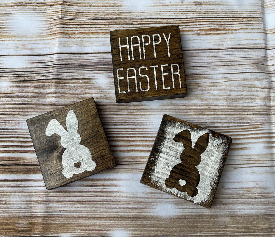 Rustic Wood Bunny Blocks, Rustic Bunny Decor, Farmhouse Bunnydecor ...