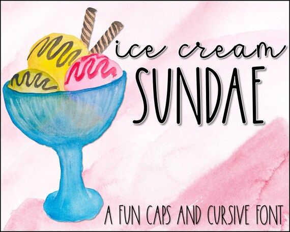 Caps and Script Font Ice Cream Sundae | Etsy
