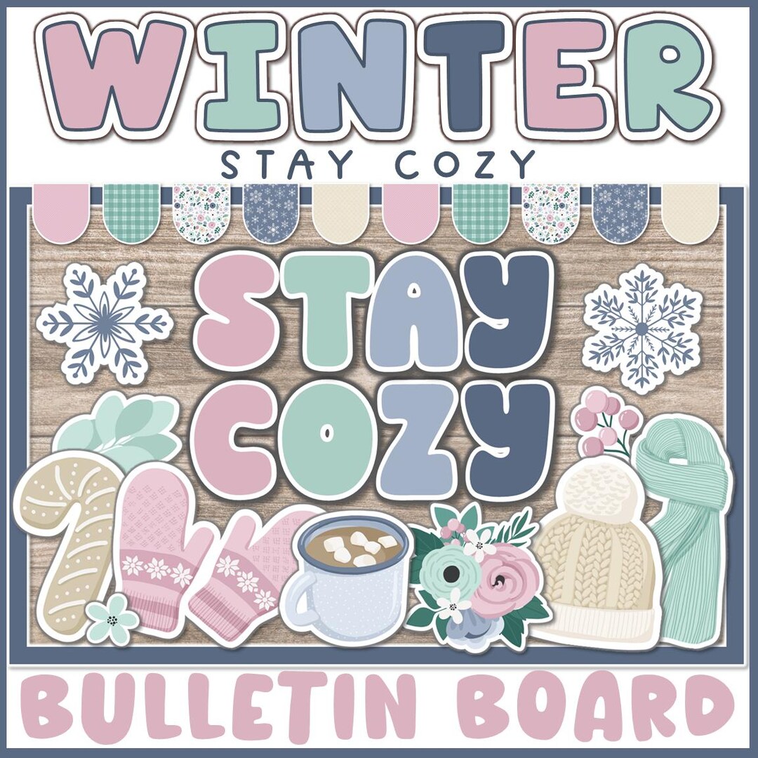 Winter January Cozy Bulletin Board Display Door Decor | Stay Cozy - Etsy