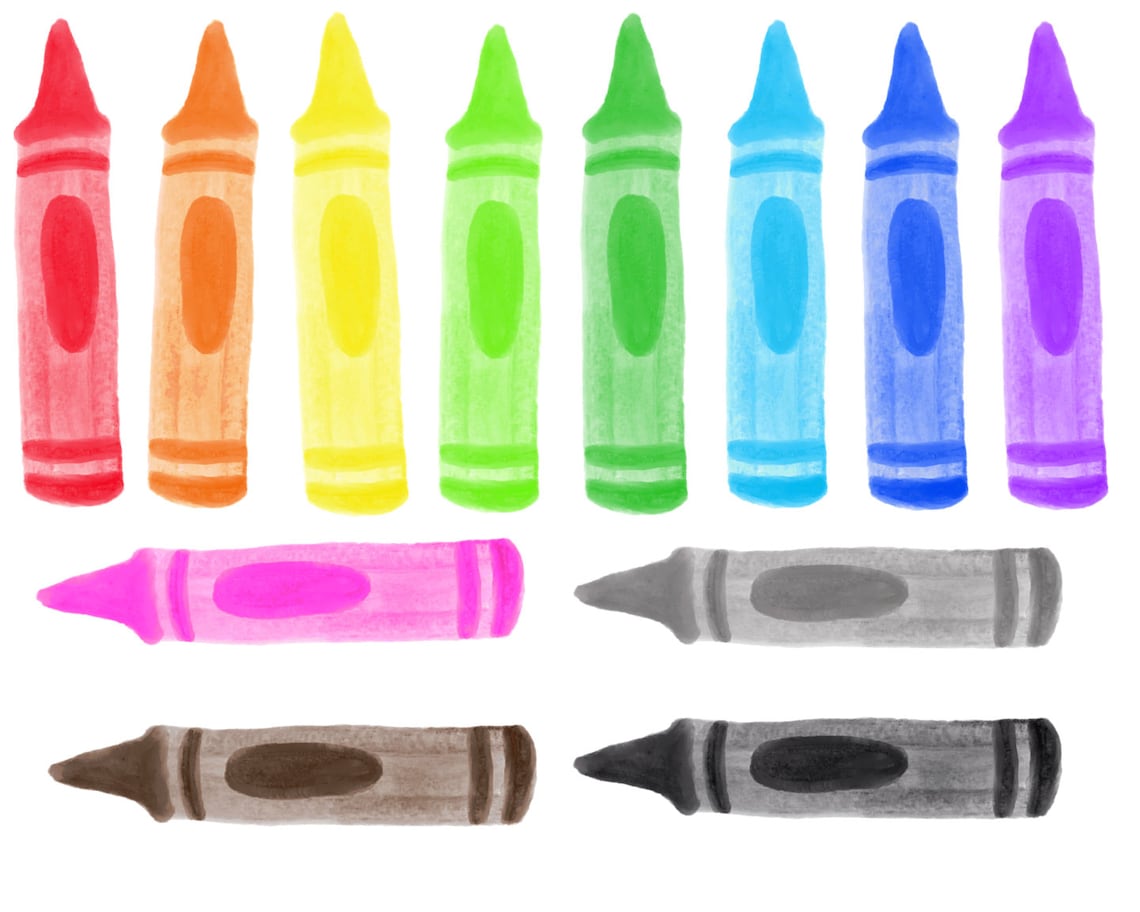 Watercolor Crayons Clipart - Etsy