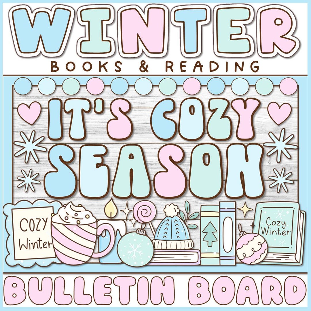Winter Library Books Reading Bulletin Board Display Door Decor | Cozy ...