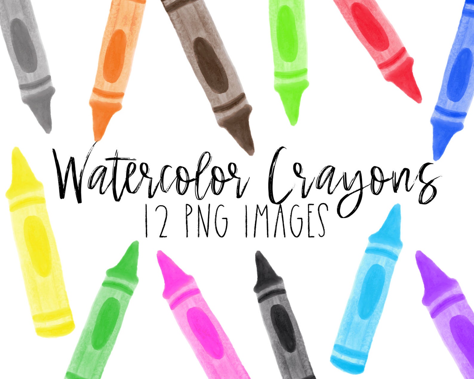 Watercolor Crayons Clipart - Etsy