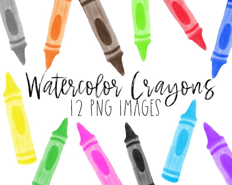 Watercolor Crayons Clipart - Etsy
