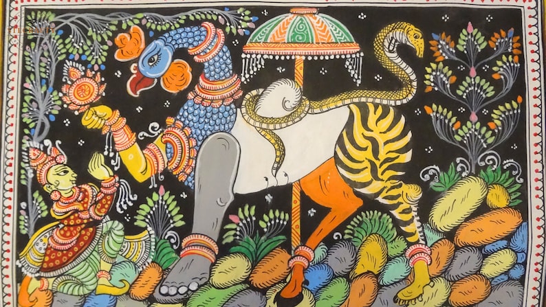 Navagunjara Pattachitra Painting: Tussar Silk Indian Mythology Art - Etsy