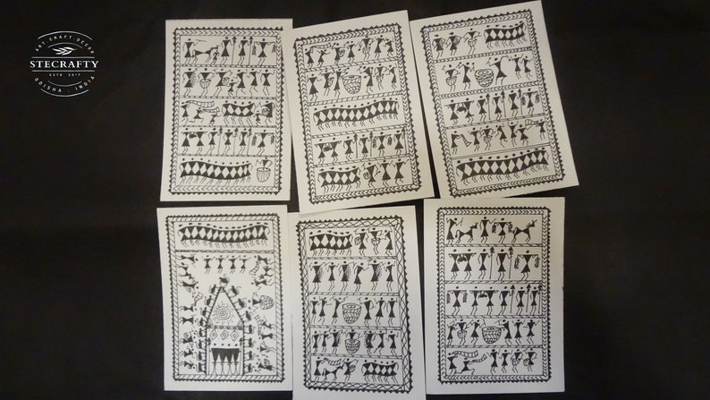 Warli Painting Set: Indian Tribal Folk Art, Unframed (6"x4"inch) - Etsy