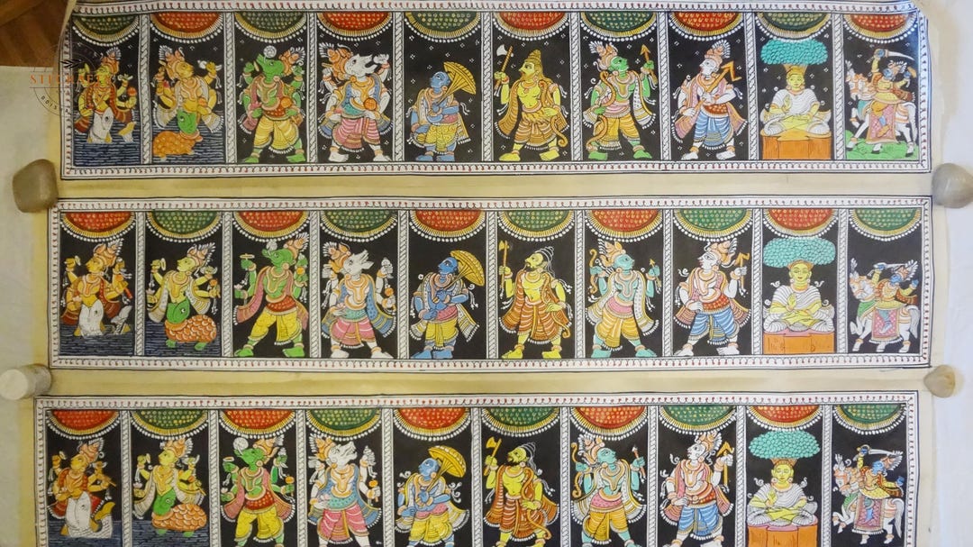 Dashavatar Pattachitra Painting on Silk: Hindu God Vishnu Art - Etsy