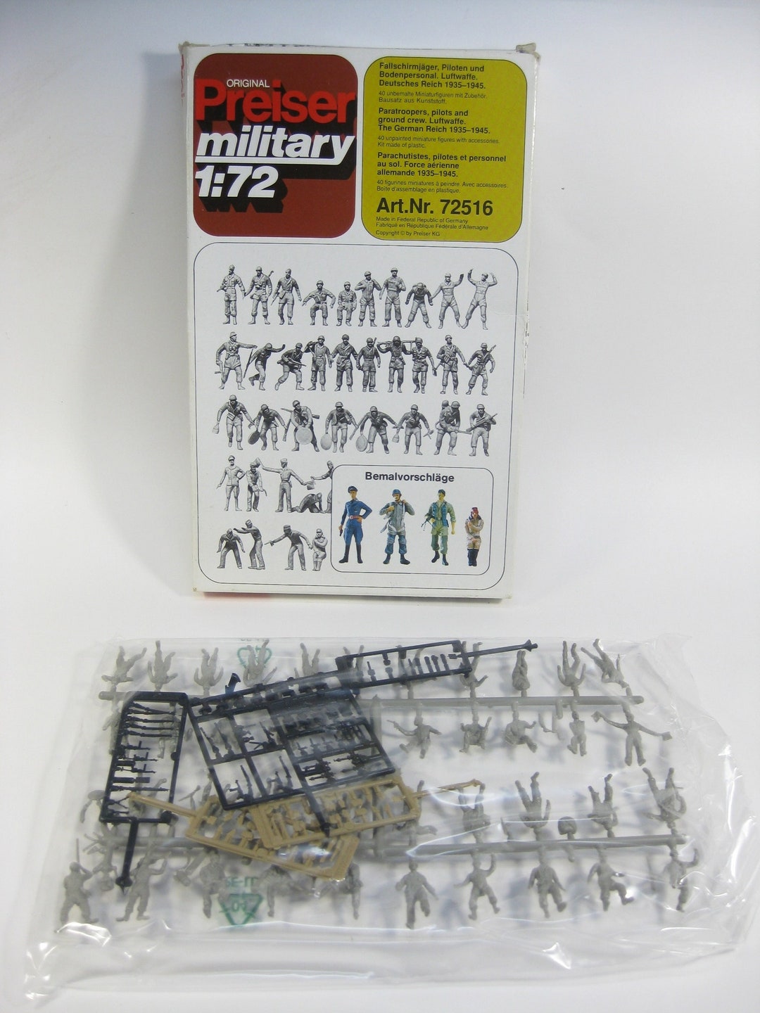 Plastic Toy Soldiers Rare Preiser Military Model Kit ,72516 ,boxed 1/72 german Paratroopers ...
