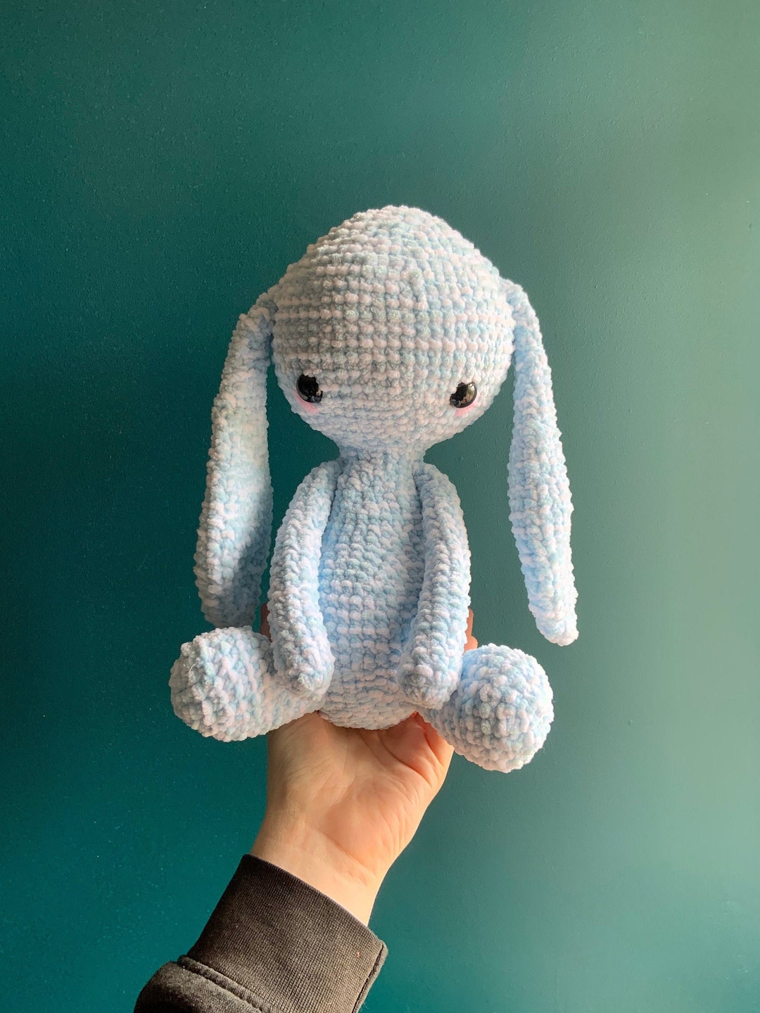 Amigurumi Fluffy Bunny Plushie, Crochet Baby Blue Rabbit Plush - Etsy