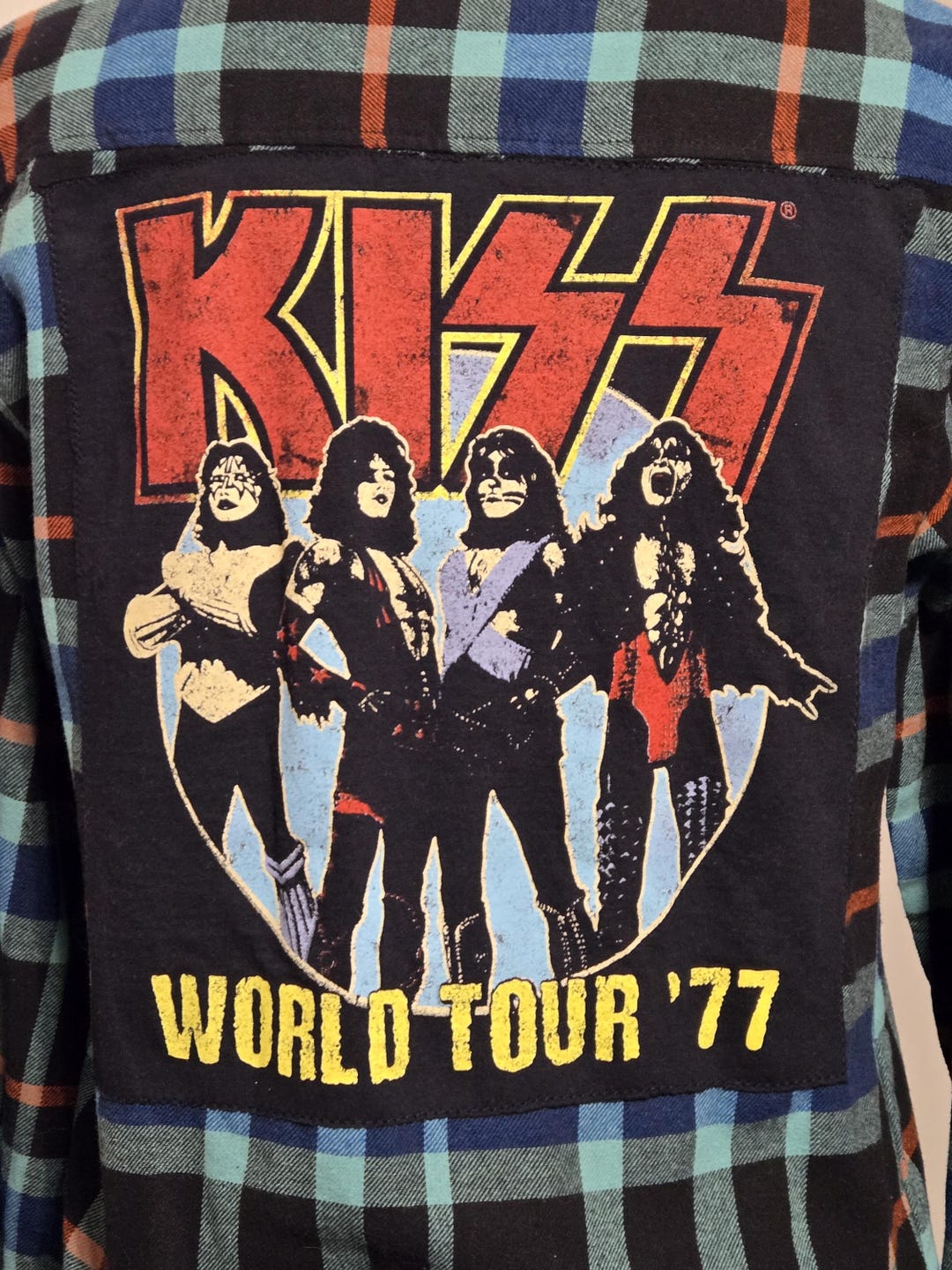 Flannel Band KISS Plaid Upcycled Shirt - Etsy