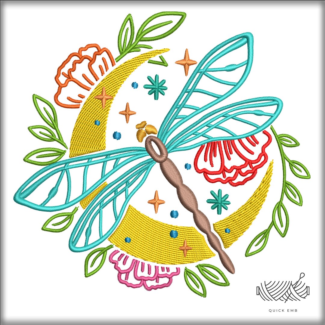 Dragonfly Flower Machine Embroidery Design,flower Embroidery,dragonfly ...