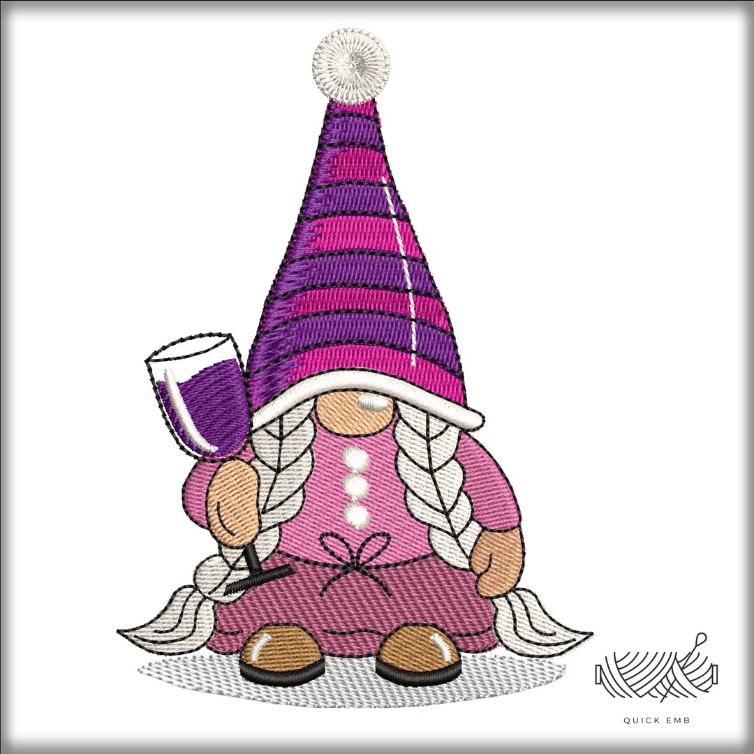 Wine Gnome Machine Embroidery Design,gnome Embroidery,3 Sizes ...