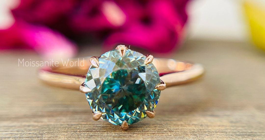 Portuguese Cut Moissanite Ring | 2.09CT Cyan Blue Moissanite Engagement ...