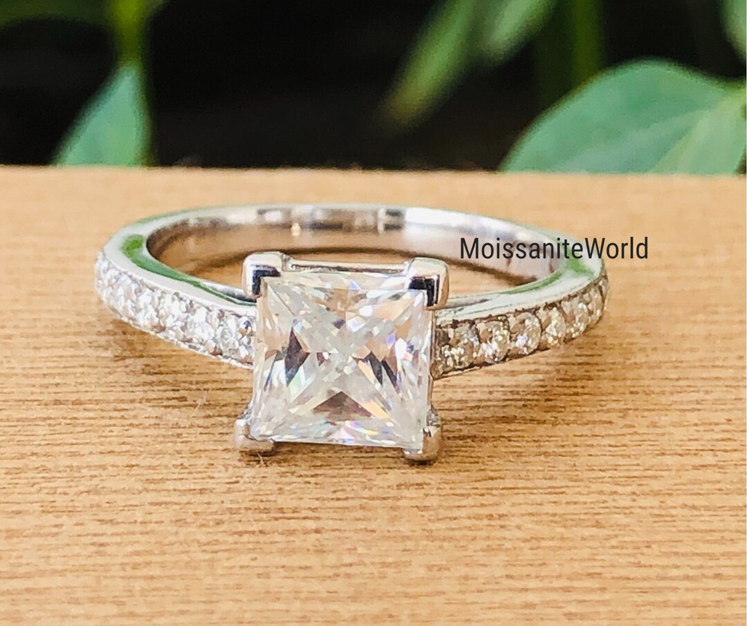 Princess Shape Moissanite Engagement Ring , 925 Silver 10k,14k,18k 8.5 ...