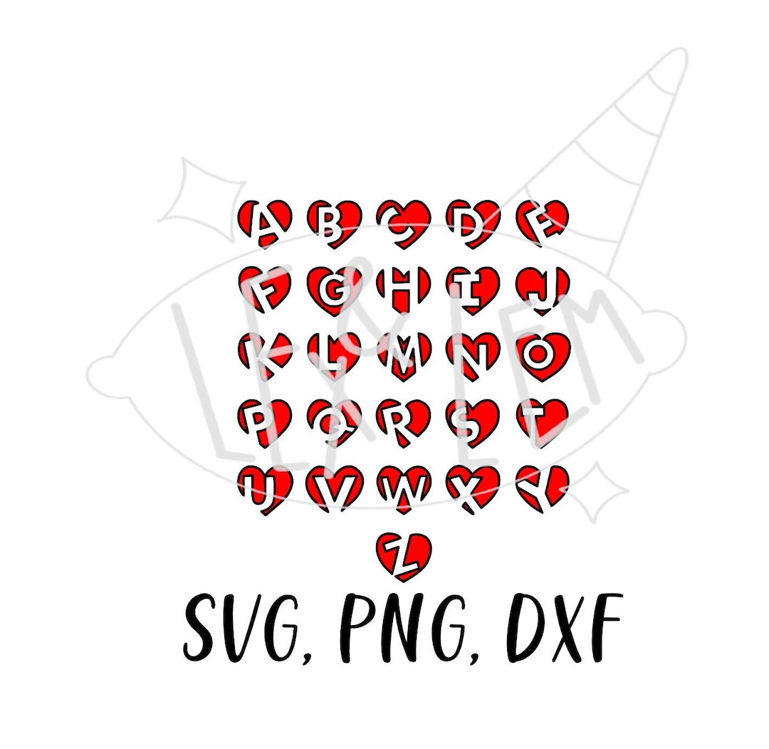 Valentine's Day Alphabet | SVG, PNG, and DXF Files Bundle, Digital File ...