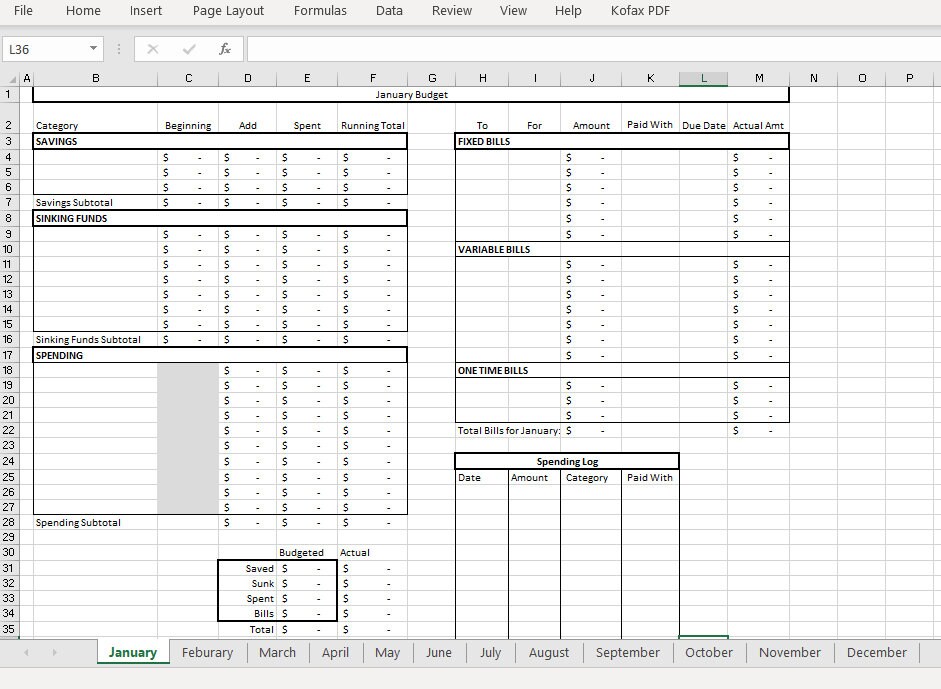 2023 12 month Budget Template Excel Spreadsheet Etsy