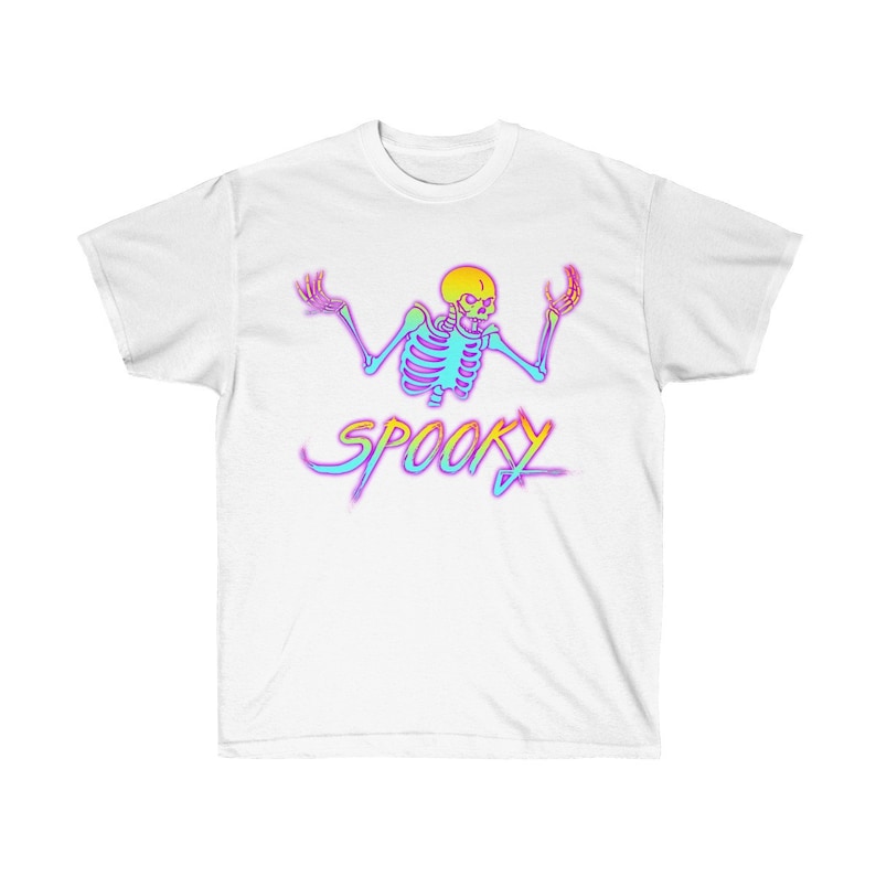 Retro Vaporwave 80's Spooky Skeleton Meme T-shirt, Funny Halloween T ...