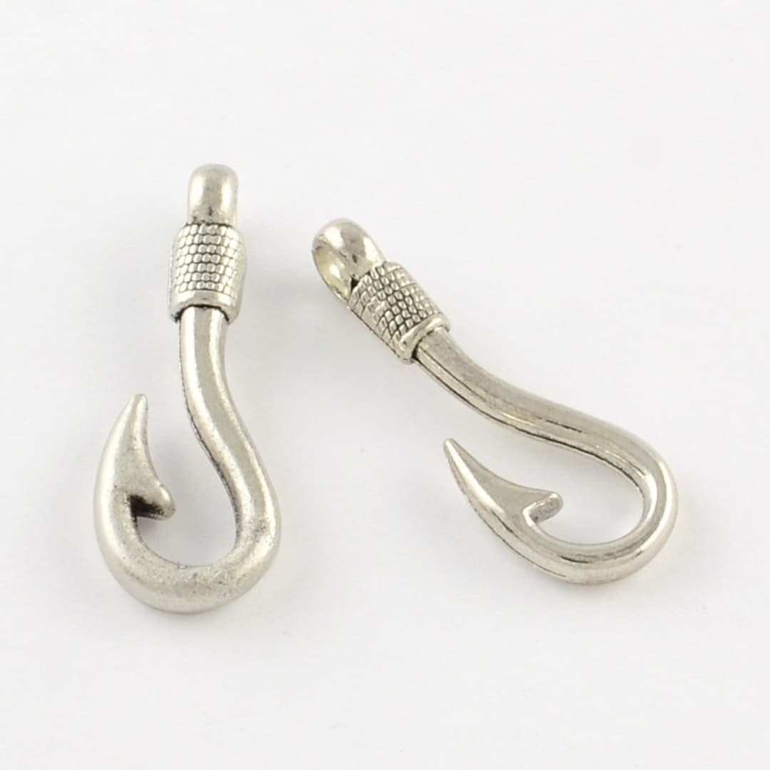 10 Pcs Fishing Hook Antique Silver Aloy Pendants, Jewelry Making ...