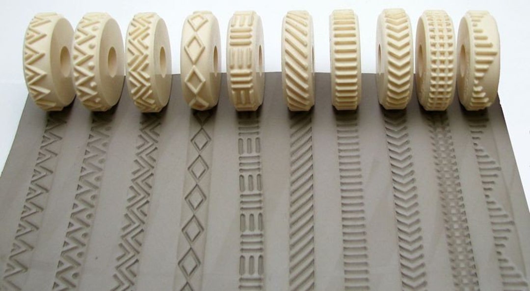 Pottery Texturing Ceramic Clay Rollers: Rélyéf Set of Embossed Lines ...