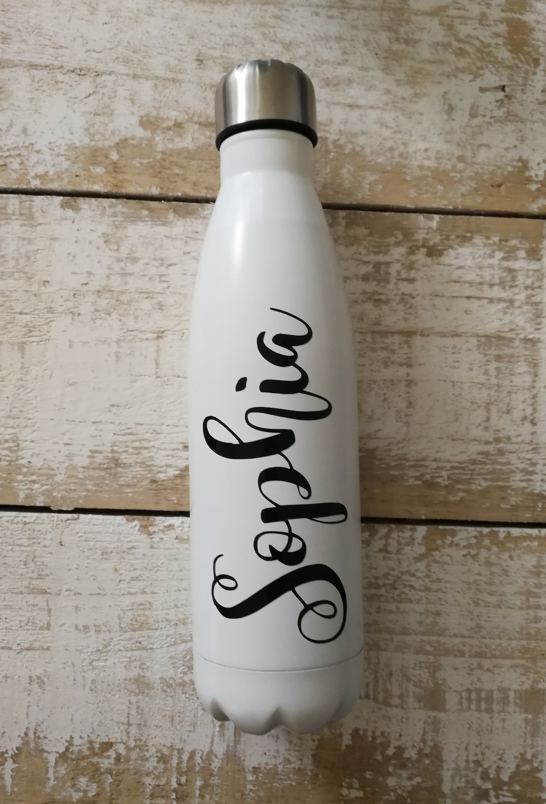 Personalised WHITE Water Bottle Flask With Custom Name or Monogram ...