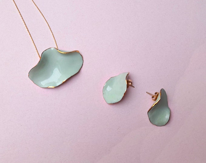 Ceramic Necklace and Earrings, Porcelain Petal Earrings, Ceramic ...