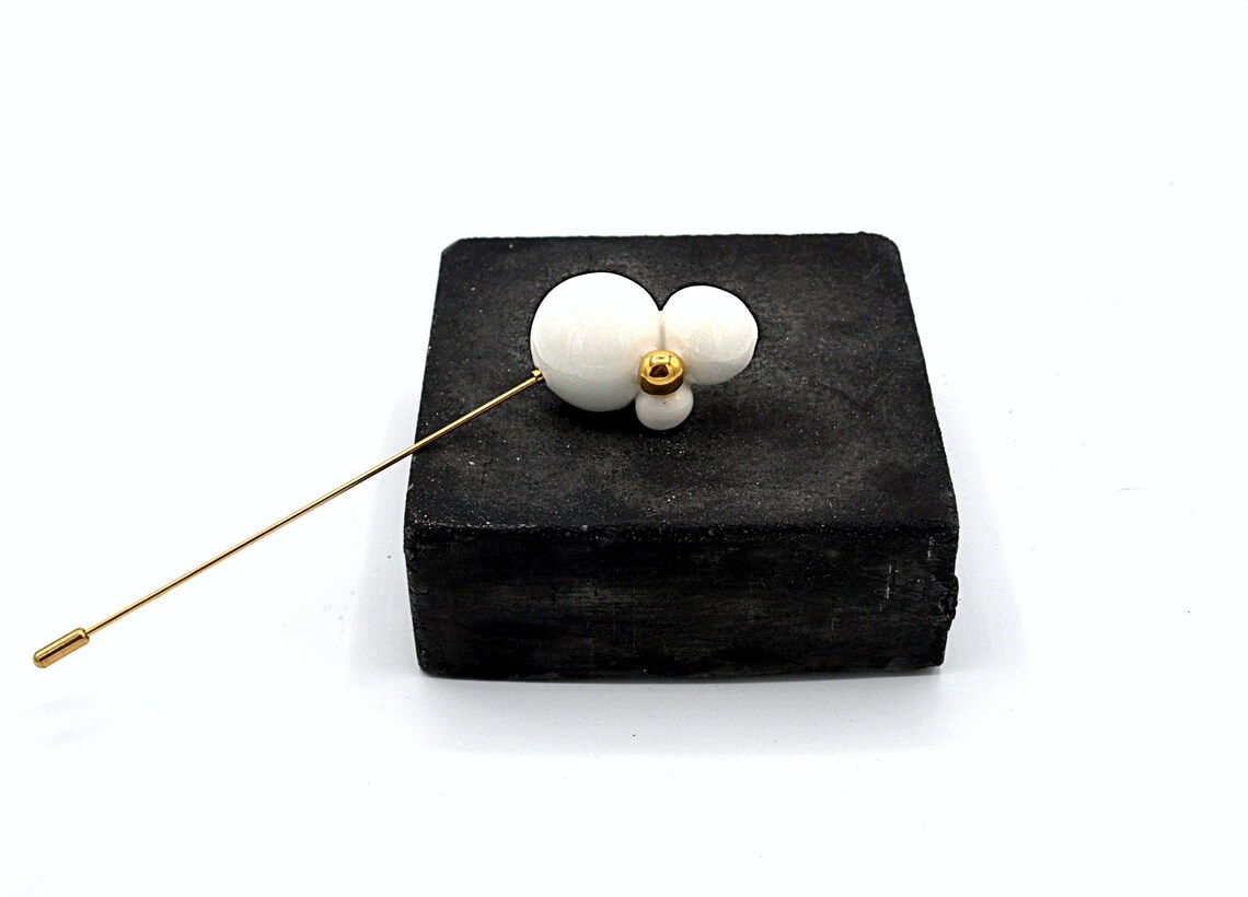 White and Gold Ceramic Brooch Modern Porcelain Brooch - Etsy