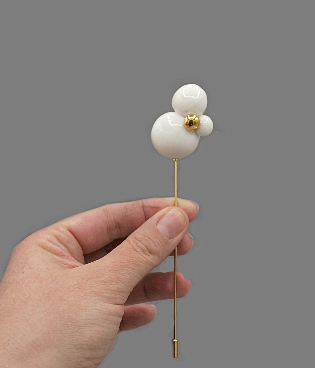 White and Gold Ceramic Brooch, Modern Porcelain Brooch, Artistic ...