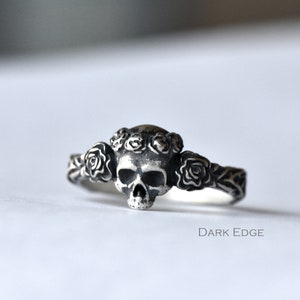 Sterling Silver Rose Skull Statement Ring Skull Ring Womens Jewellery ...