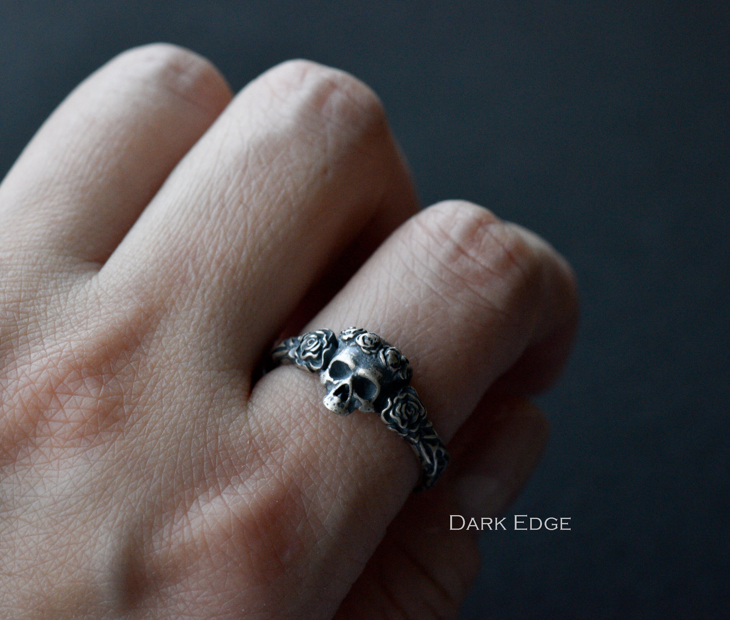 Sterling Silver Rose Skull Statement Ring Skull Ring Womens - Etsy
