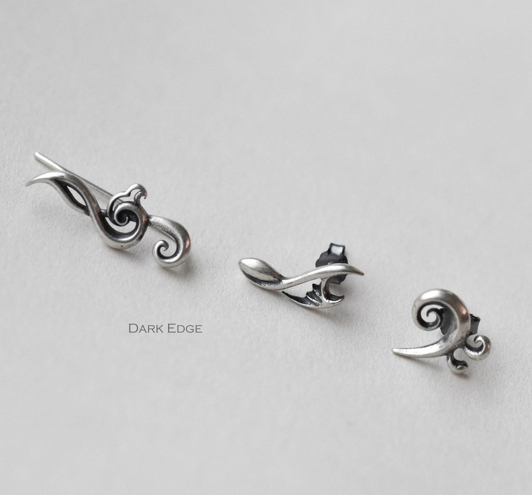 925 Sterling Silver Music Notes Symbol Earrings Treble Clef Ear Climber ...