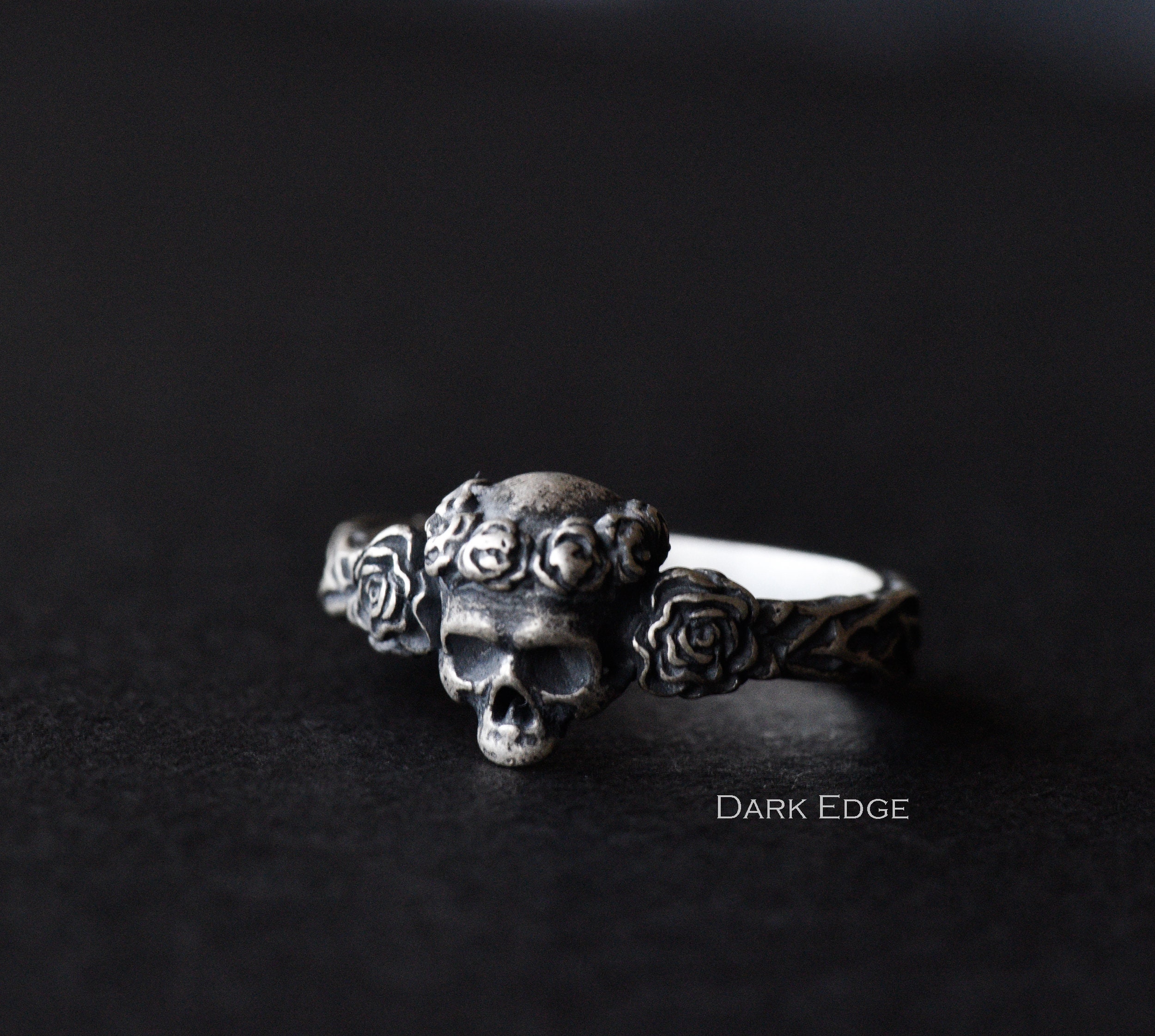 Sterling Silver Rose Skull Statement Ring Skull Ring Womens - Etsy